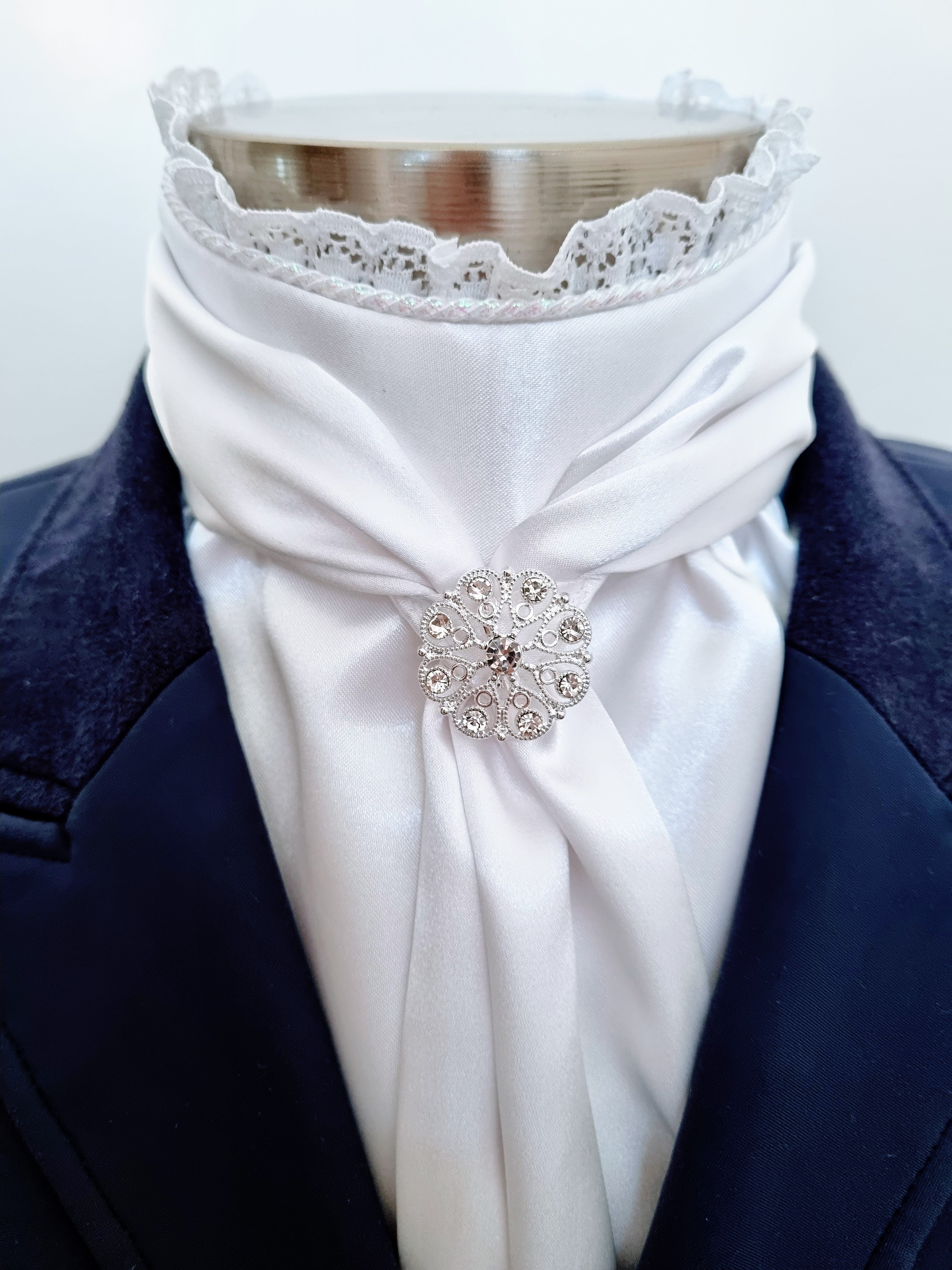 ERA Elle Stock Tie - Soft Ties with Lace trim, piping and Brooch ...