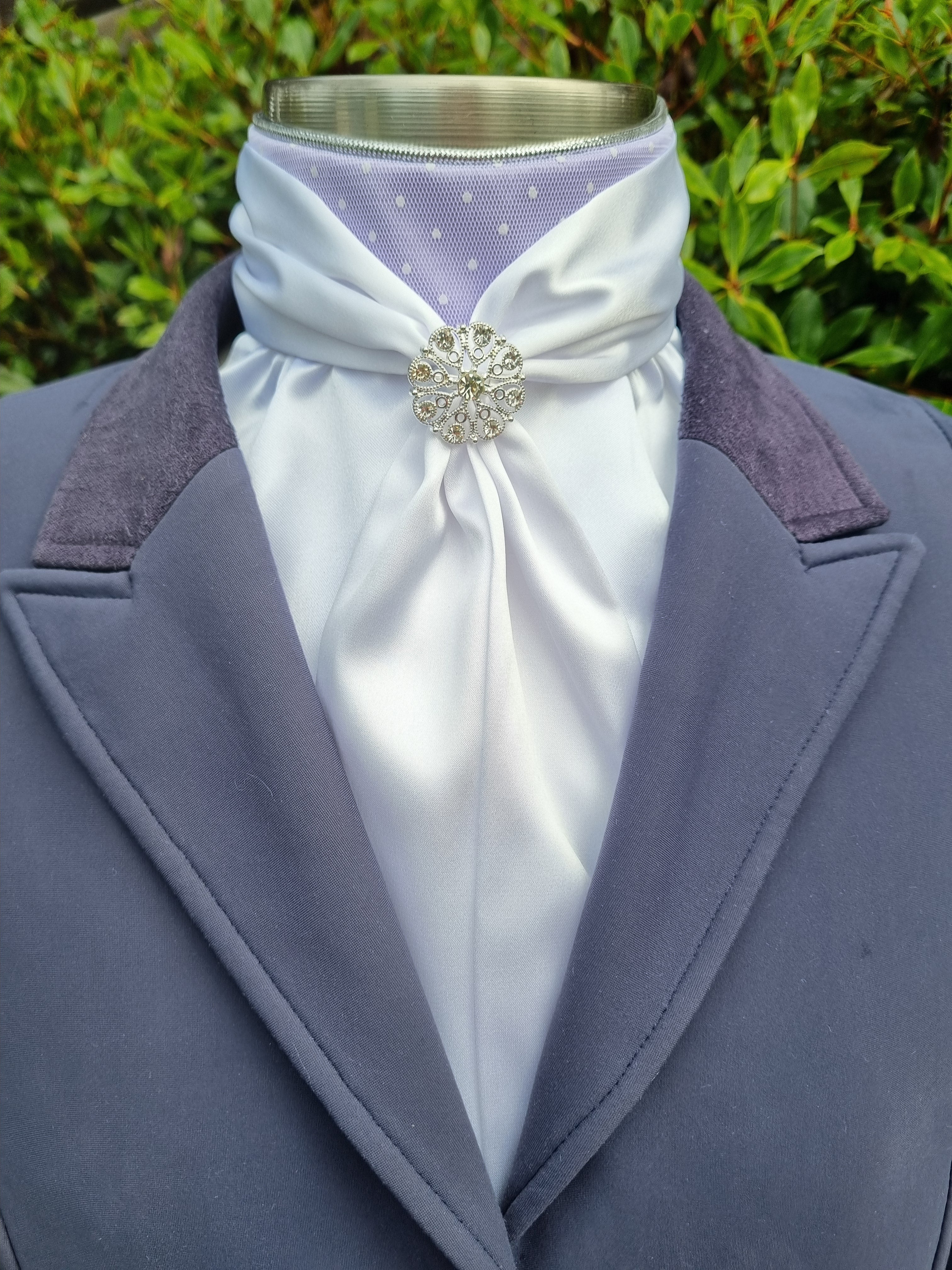 ERA Elle Stock Tie Plastron - White Satin with Dainty White Spot on Pa ...